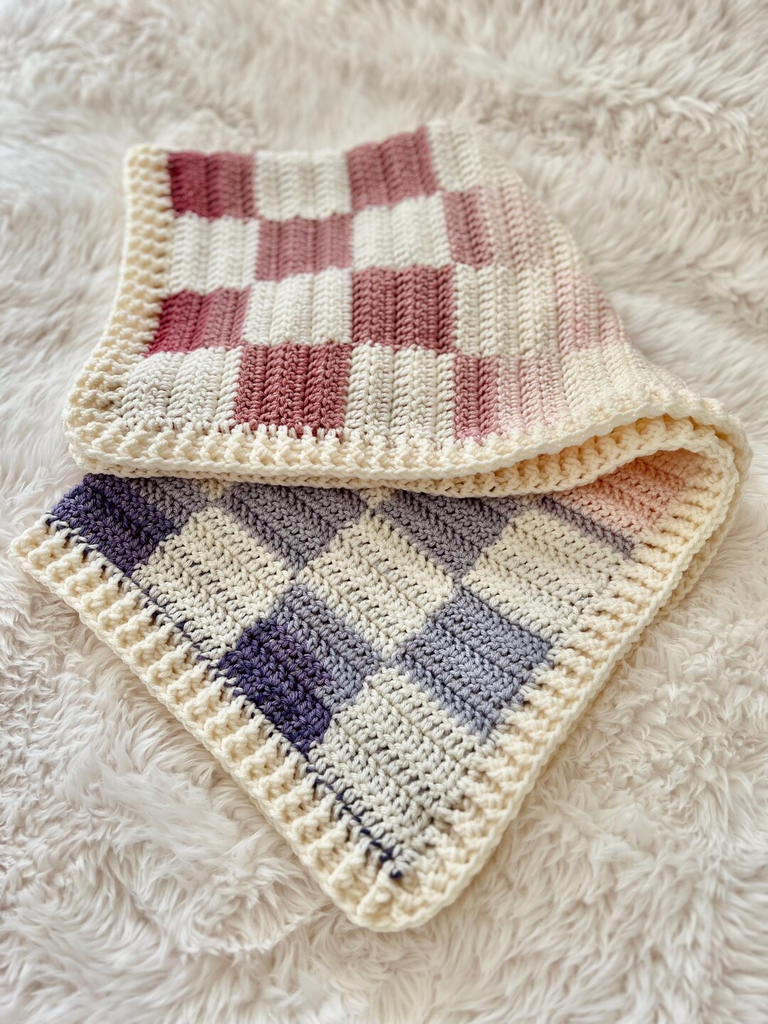 Crochet Checkered Baby Blanket | Handmade Security Blanket, Receiving ...