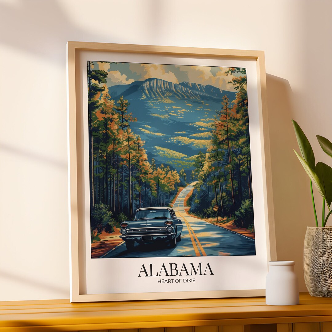 Alabama Vintage Travel Poster, Heart of Dixie State, Alabama Travel ...