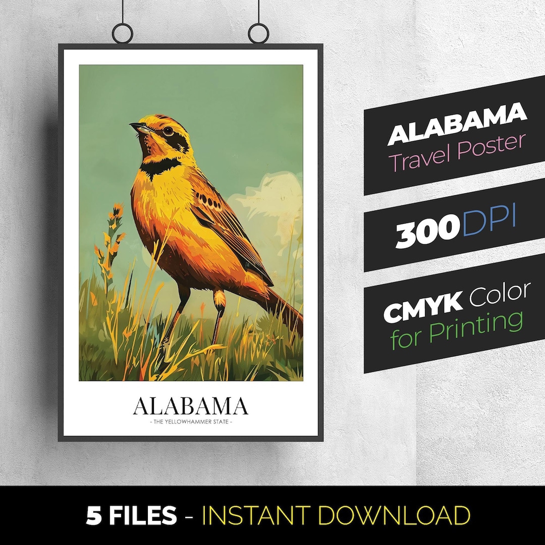 Alabama Vintage Travel Poster: Yellowhammer State Art (digital Download ...