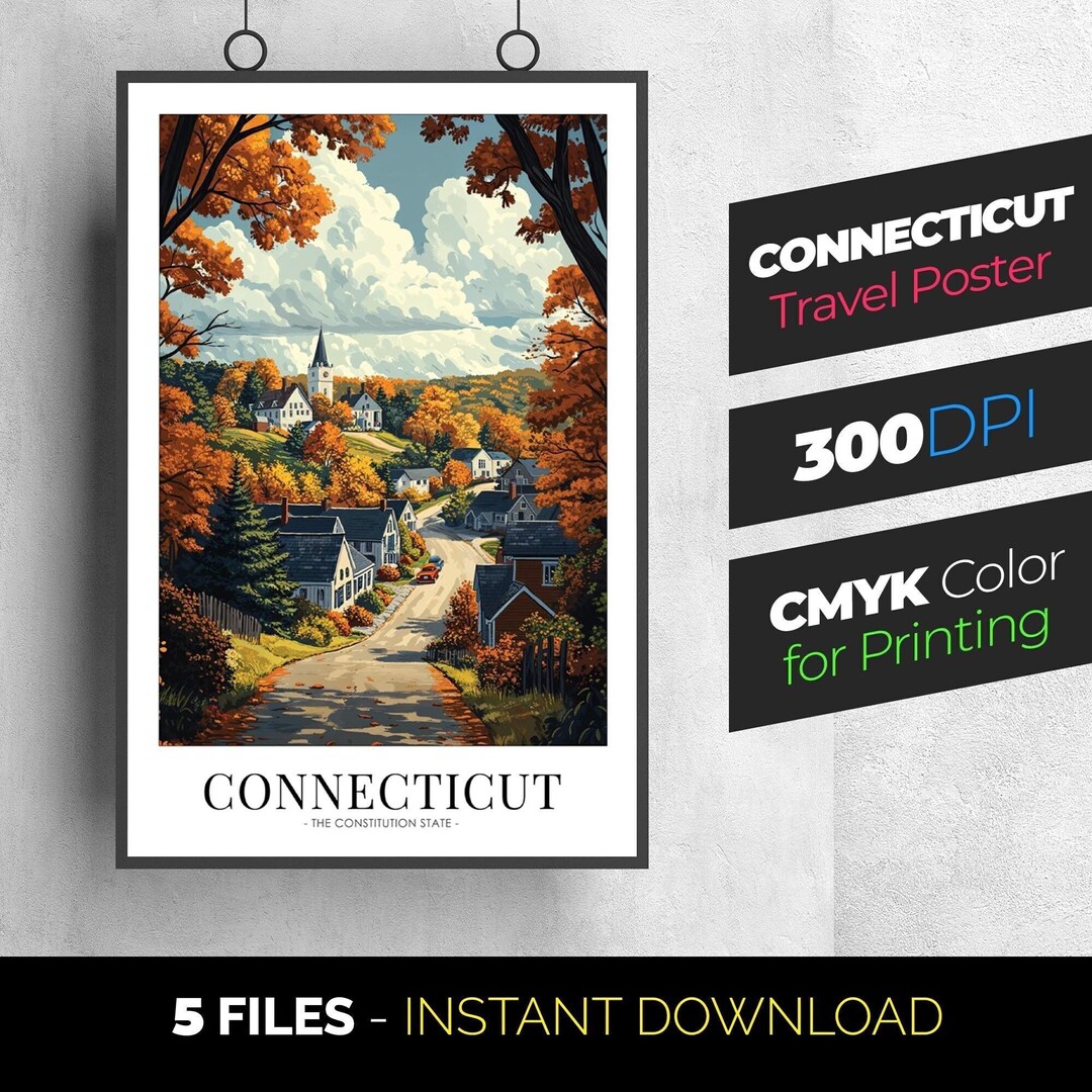Connecticut Vintage Travel Poster: Constitution State (digital Download ...