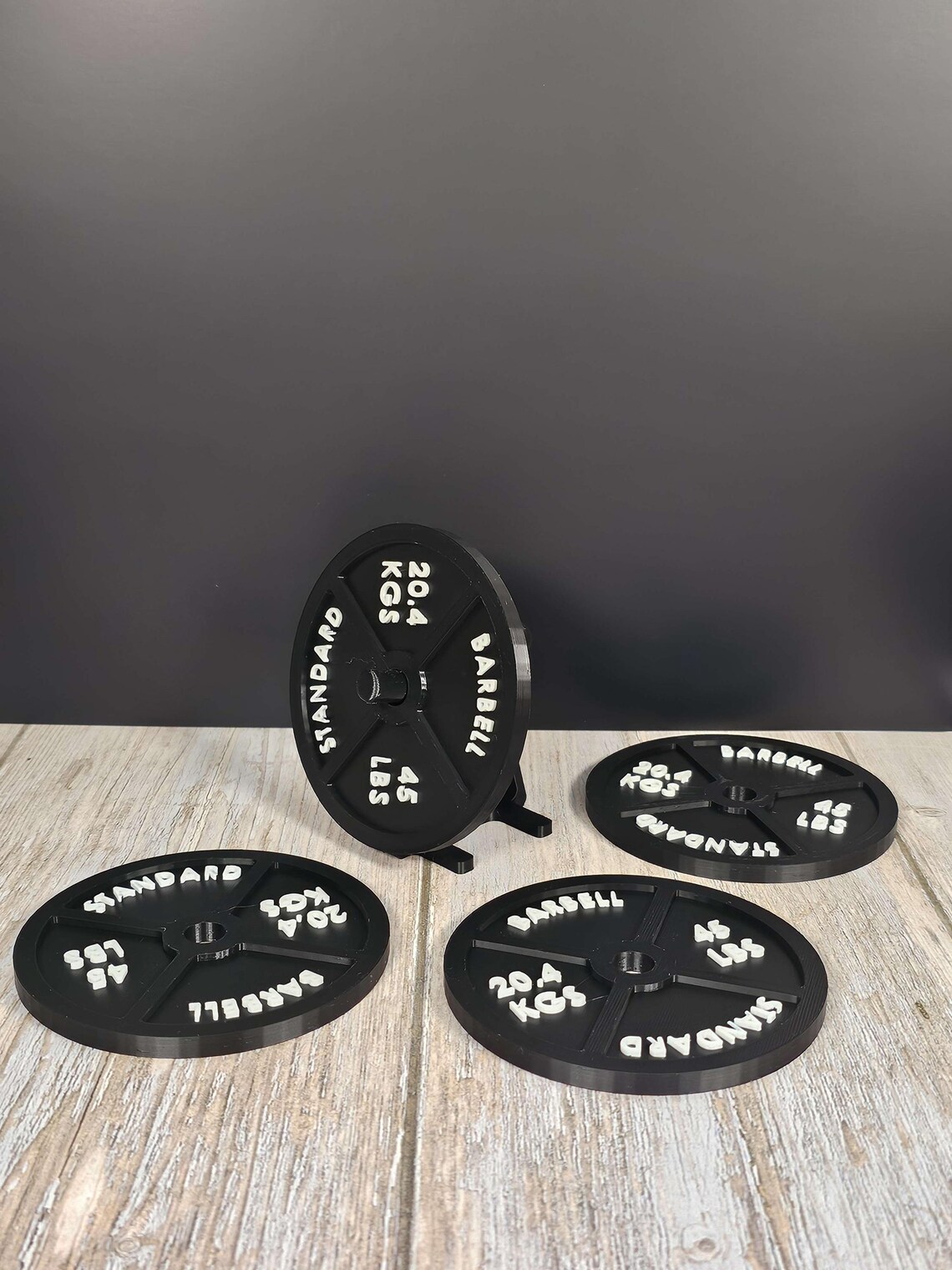 45 LB Weight Plate Coaster Set of 4 With Rack, Gym Drink Coasters ...