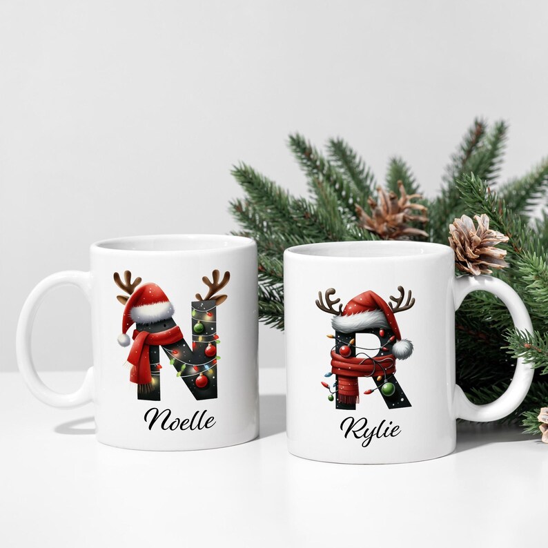 Custom Christmas Mug, Christmas Letter Mug, Custom Initial Mug, Holiday ...
