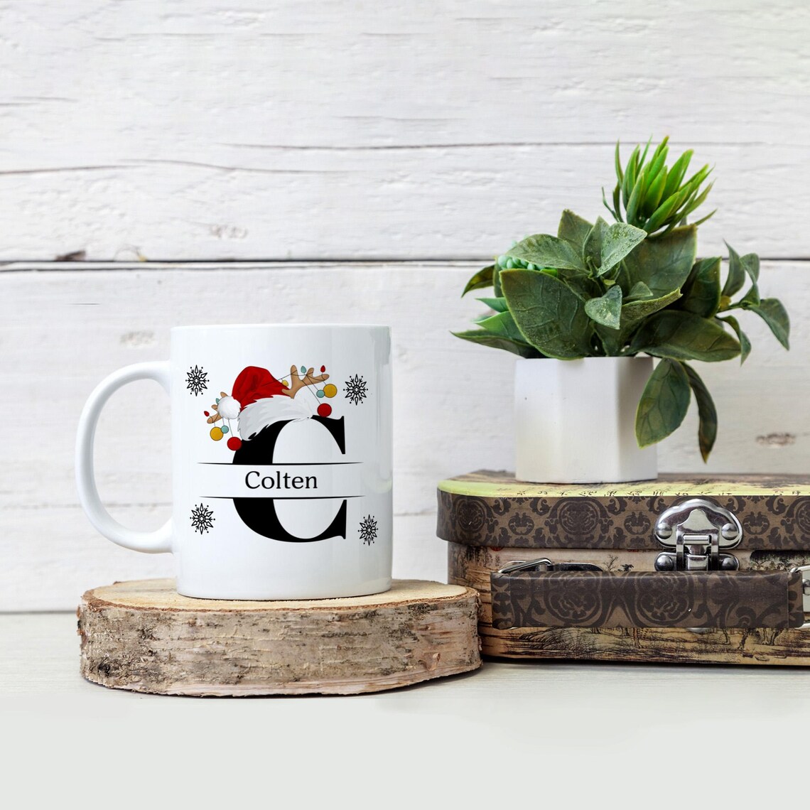 Christmas Initial Name Mug, Custom Name Coffee Mug, Holiday Gift ...