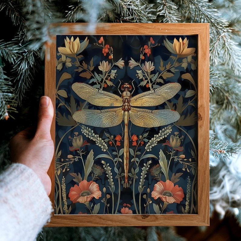 Dragonfly Framed Art, Dragonfly Print, Aesthetic Wall Decor, Dark ...