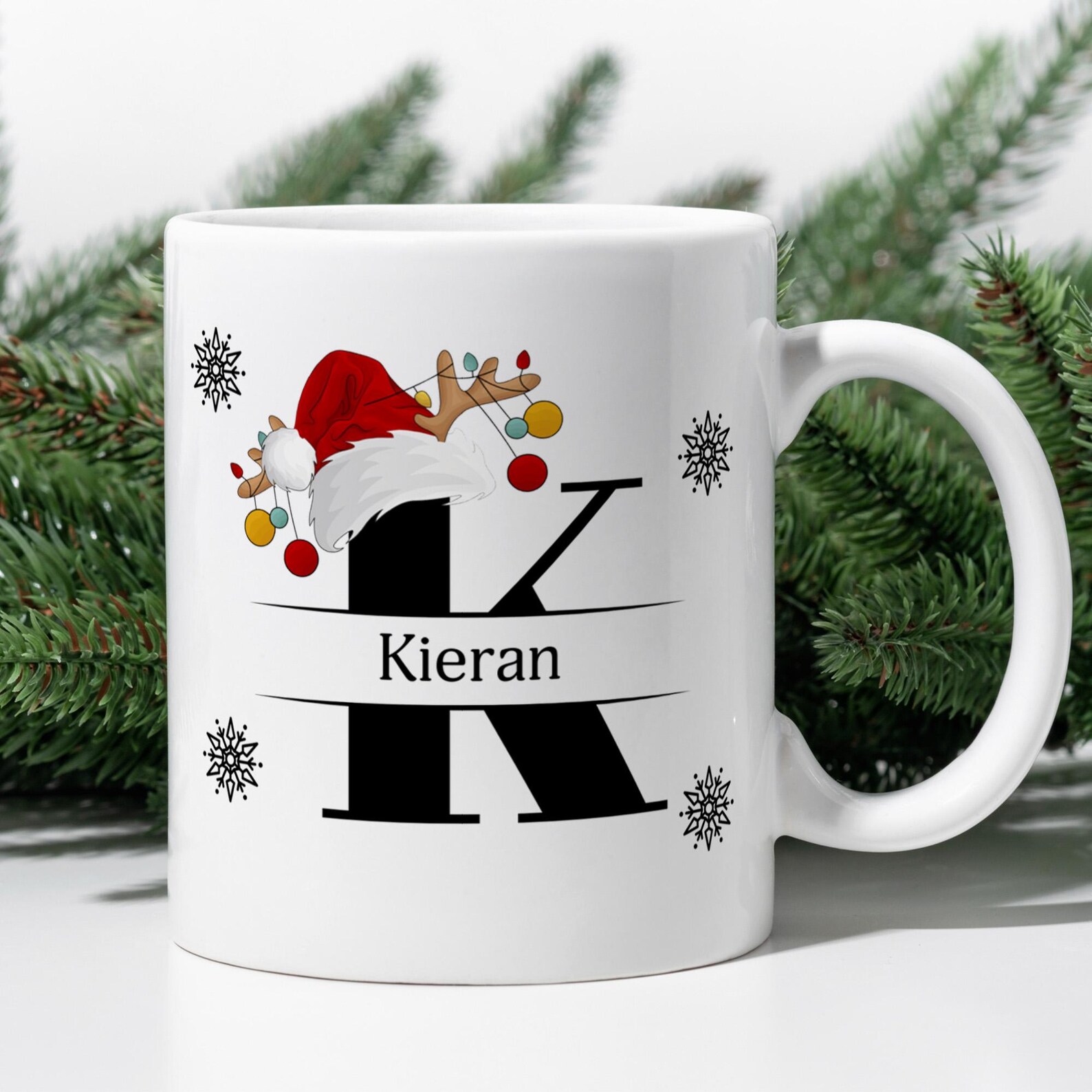 Christmas Initial Name Mug, Custom Name Coffee Mug, Holiday Gift ...