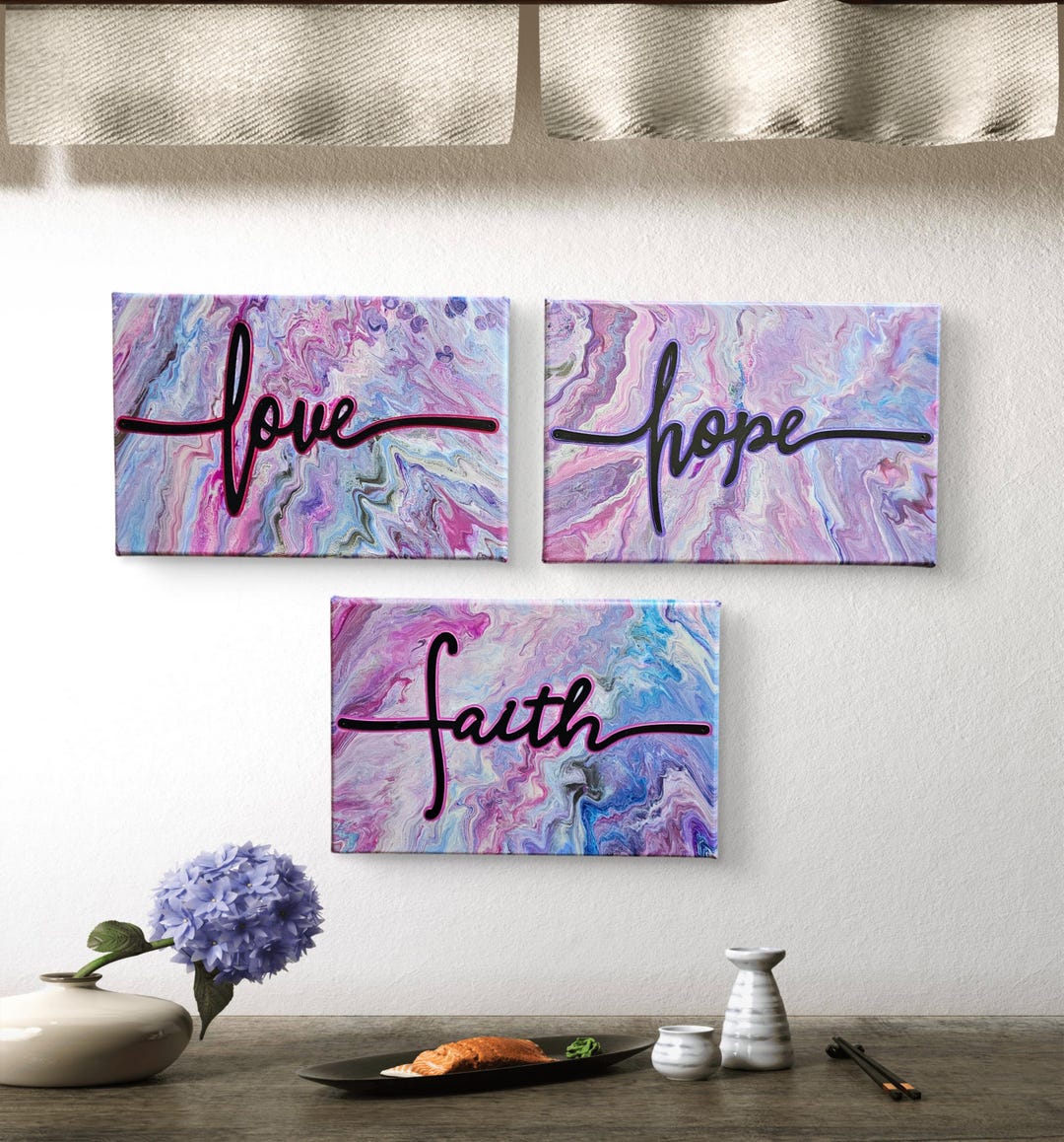 Faith Hope Love Acrylic Pour Painting Set: Metal Word Art - Etsy