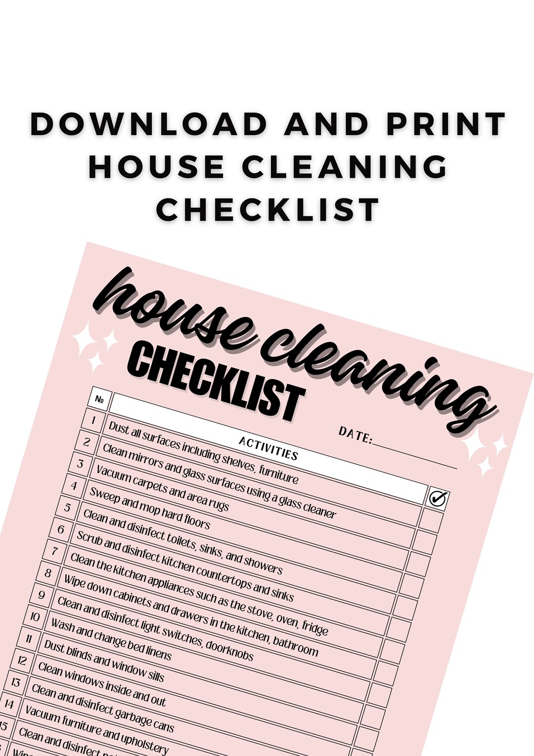 PRINTABLE CLEANING CHECKLIST House Cleaning Checklist 20 Tasks to ...