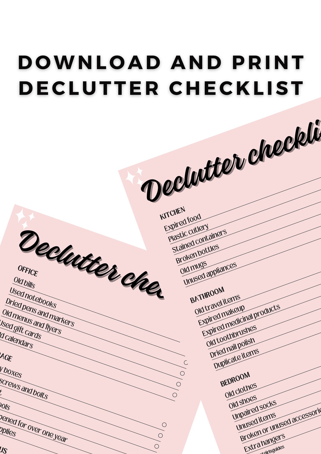 DECLUTTER PRINTABLE CHECKLIST 2 Page Printable Declutter Checklist Easy ...