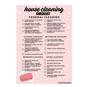 ENTIRE HOME CLEANING Printable Checklist Includes Basic Clean Kitchen Bathroom Bedroom and Extra ...