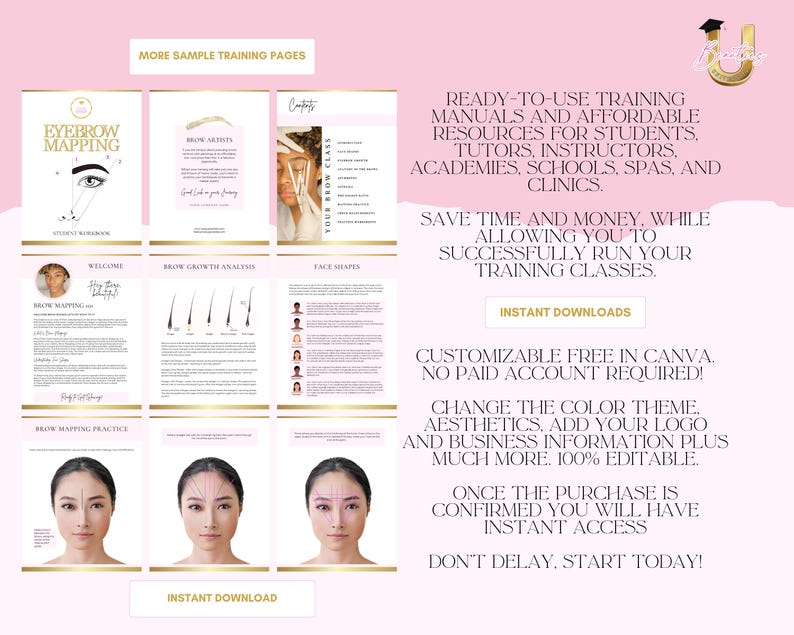 Eyebrow Mapping Workbook, Brow Mapping Guide, Practice Workbook, Student, Tutor, Edit in Canva ...