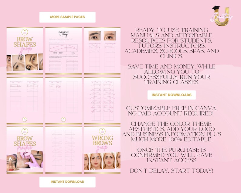 Eyebrow Shapes Guide, Brow Shapes Practice, Student Practice Sheets, PMU Brows Workbook 01, Edit ...