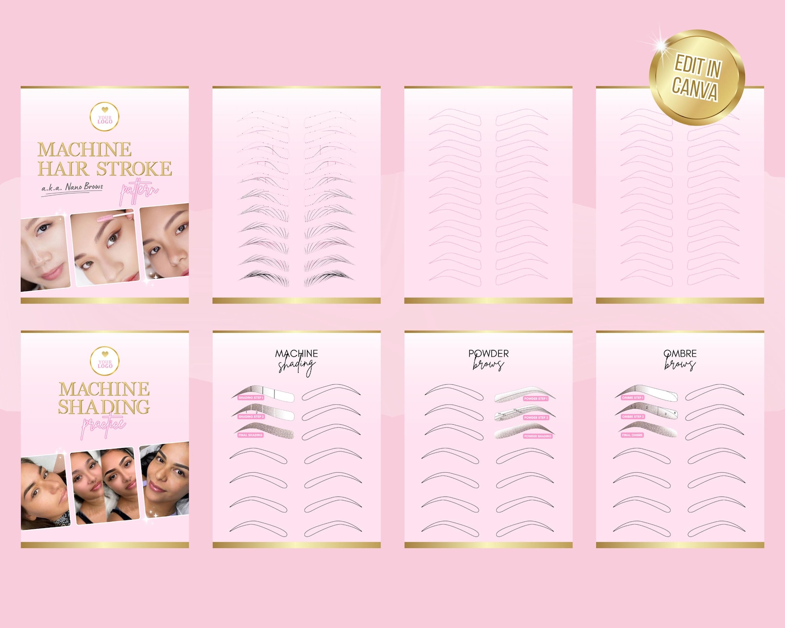 Machine Hair Strokes Student Practice Sheets, Nano Brows Practice ...