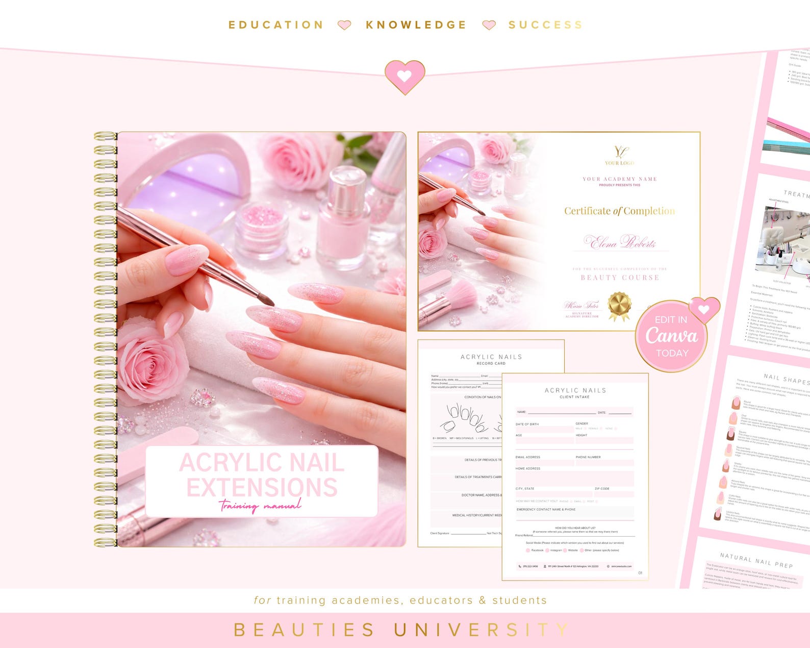 Acrylic Nails Training Manual, Editable Certificate, Canva Course - Etsy