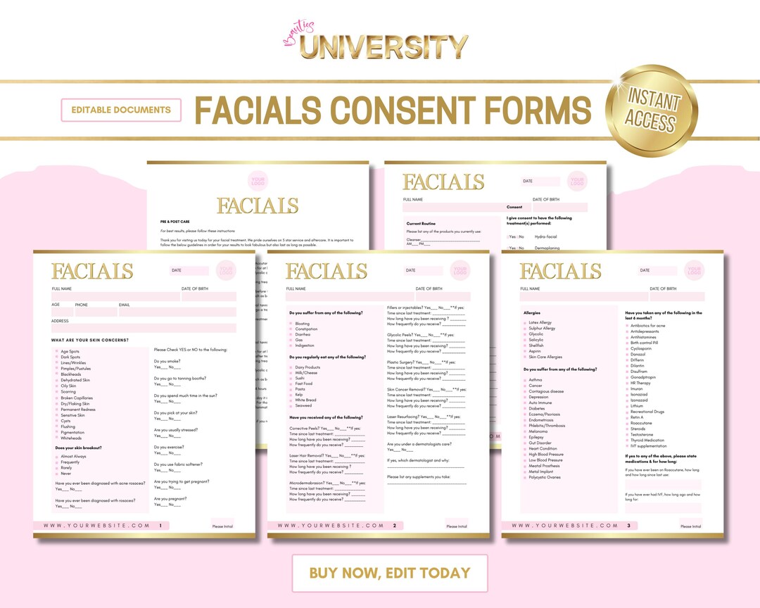 Facials Consent Forms, Facials Documents, Skin Care, Esthetician ...