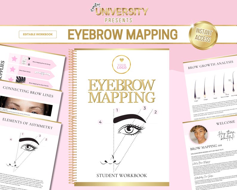 Eyebrow Mapping Workbook, Brow Mapping Guide, Practice Workbook, Student, Tutor, Edit in Canva ...
