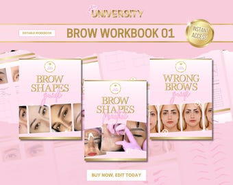Eyebrow Shapes Guide, Brow Shapes Practice, Student Practice Sheets, PMU Brows Workbook 01, Edit ...