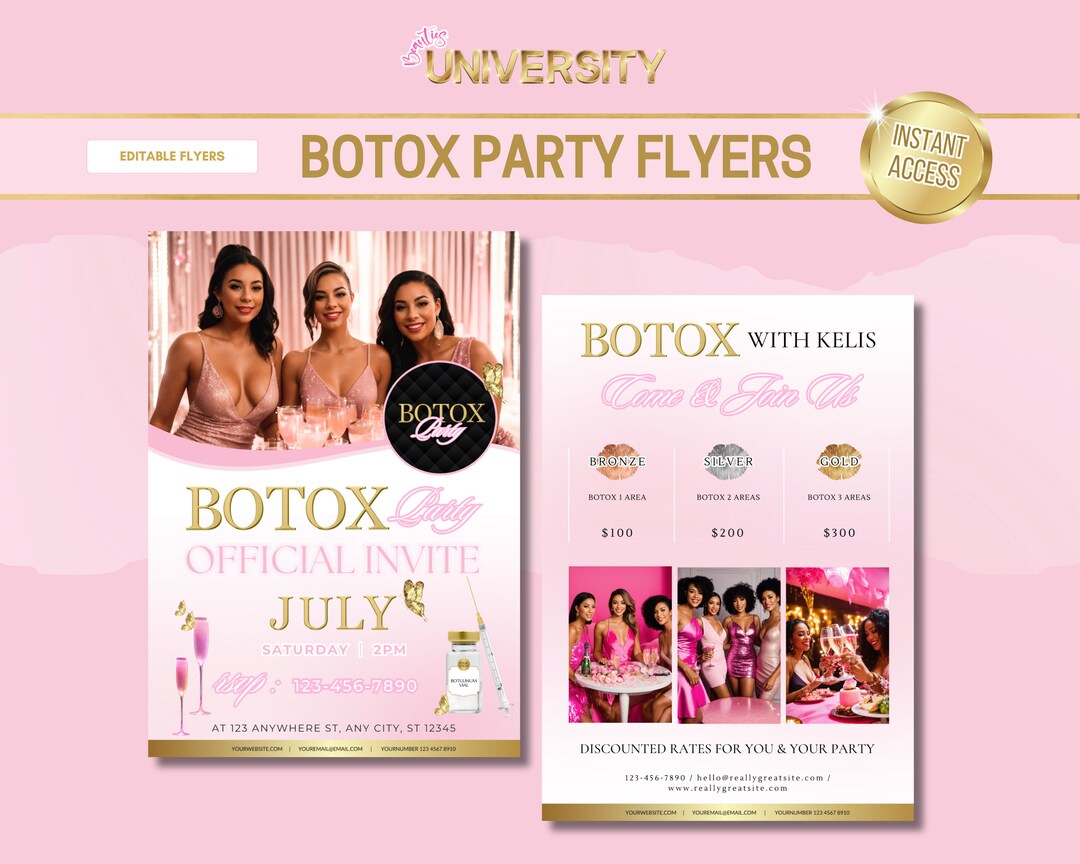 Botox Party Flyers, Botox Price List, Aesthetics Clinic Marketing, Pink ...