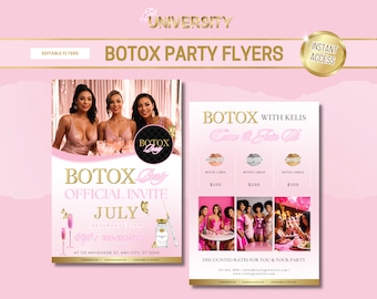 Botox Party Flyers, Botox Price List, Aesthetics Clinic Marketing, Pink, White, Gold, Edit in ...