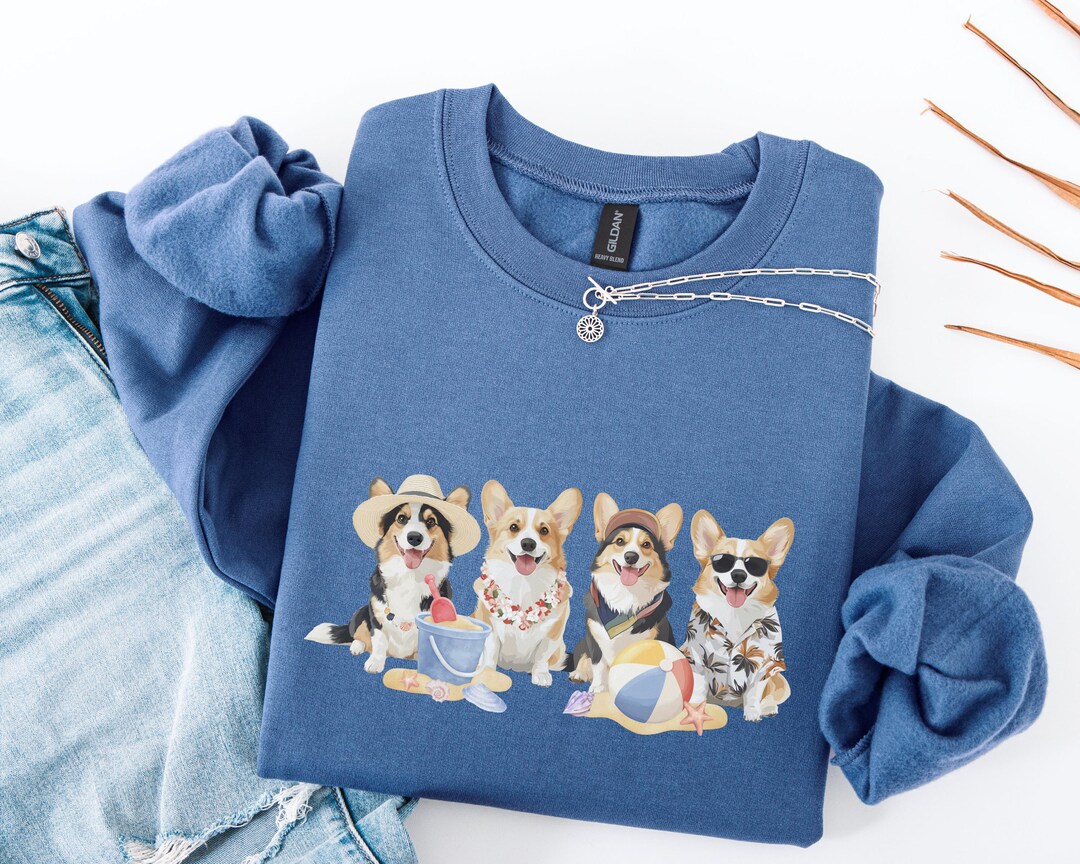 Corgi Sweatshirt, Corgi Sweater, Corgi Mom Sweatshirt, Retro Dog Beach ...