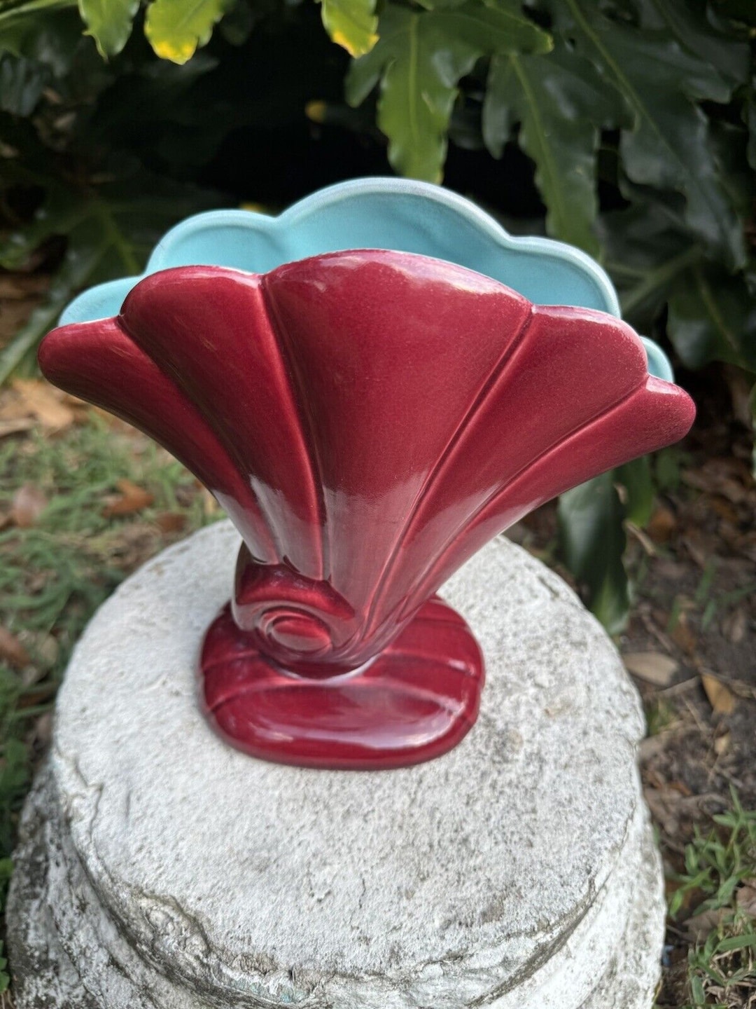 Vintage RED WING Pottery Art Deco Fan / Shell Vase 899 Retro MCM Red ...