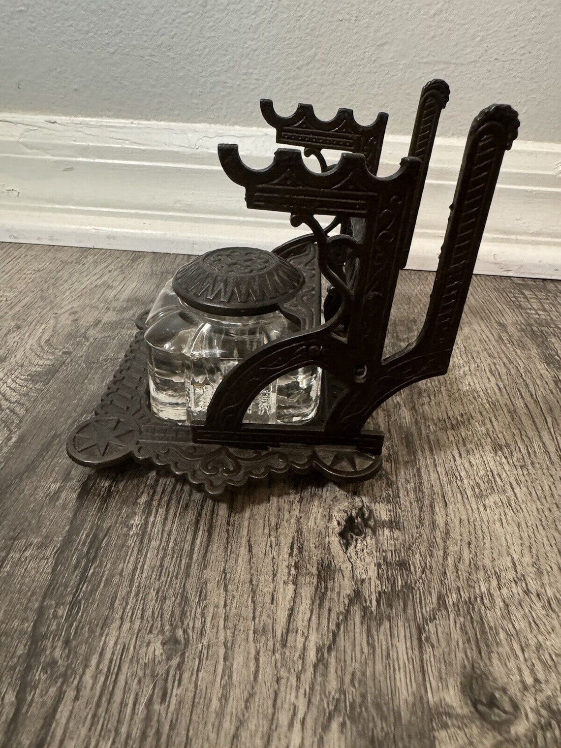Antique Inkwell With Cast Iron Letter & Pen Holder Stand Cir. 1800s ...