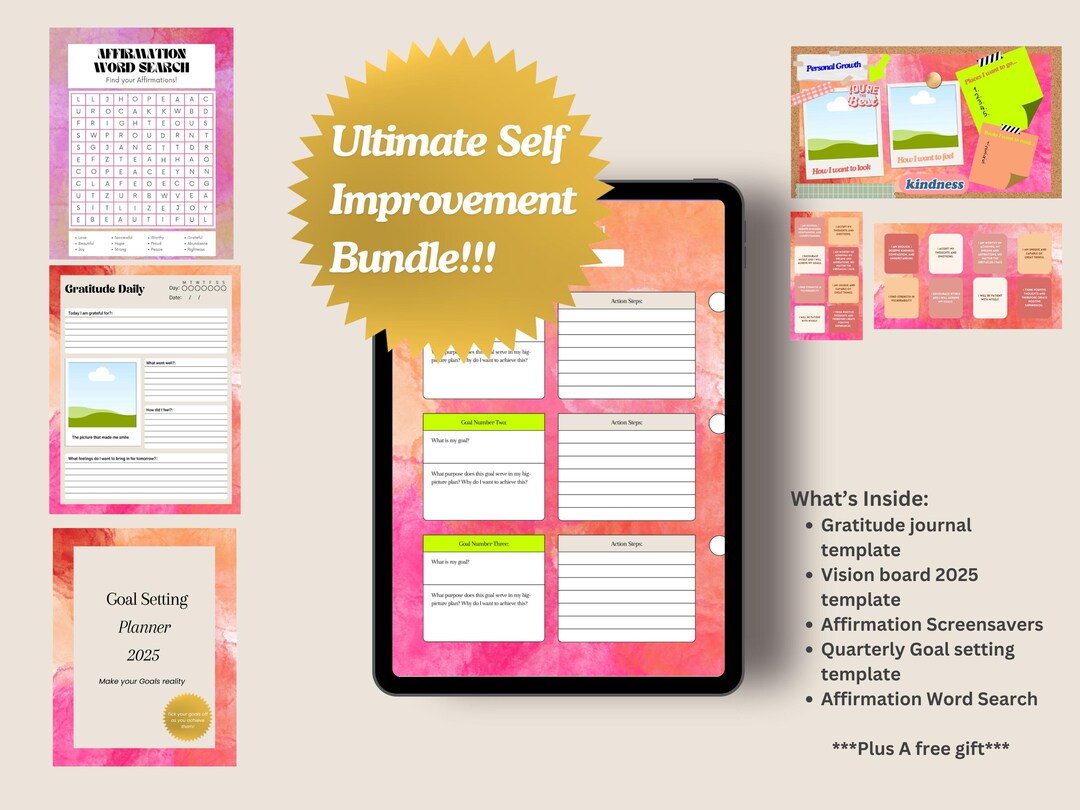 Self Love Bundle 2025 Editable Template Gratitude Goal Setting ...