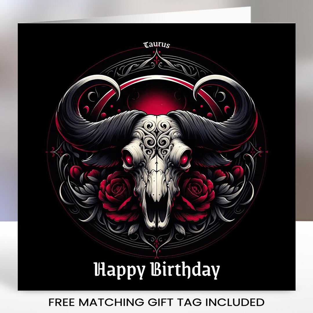 Taurus Birthday Card & Matching Gift Tag /zodiac, Gothic Theme ...
