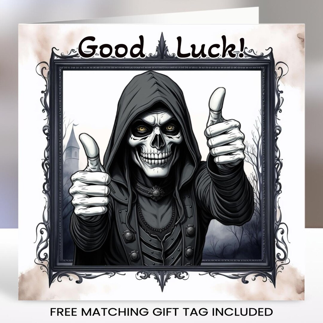 Good Luck Card With Gift Tag / Gothic Style, Goth Skeleton, Alternative ...