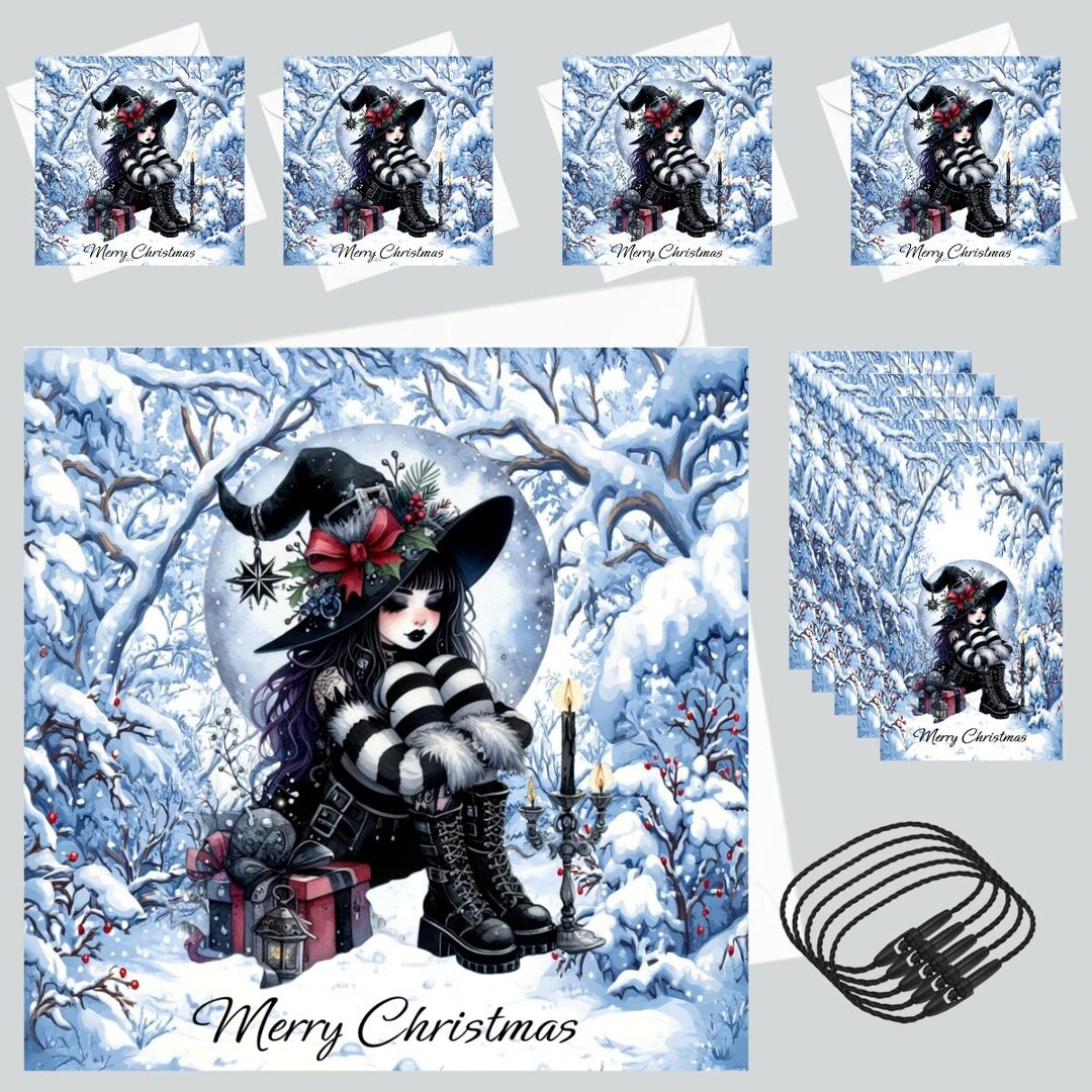 Gothic Christmas Cards With Gift Tags 5 Pack /gothic Girl, Snowy Scene ...