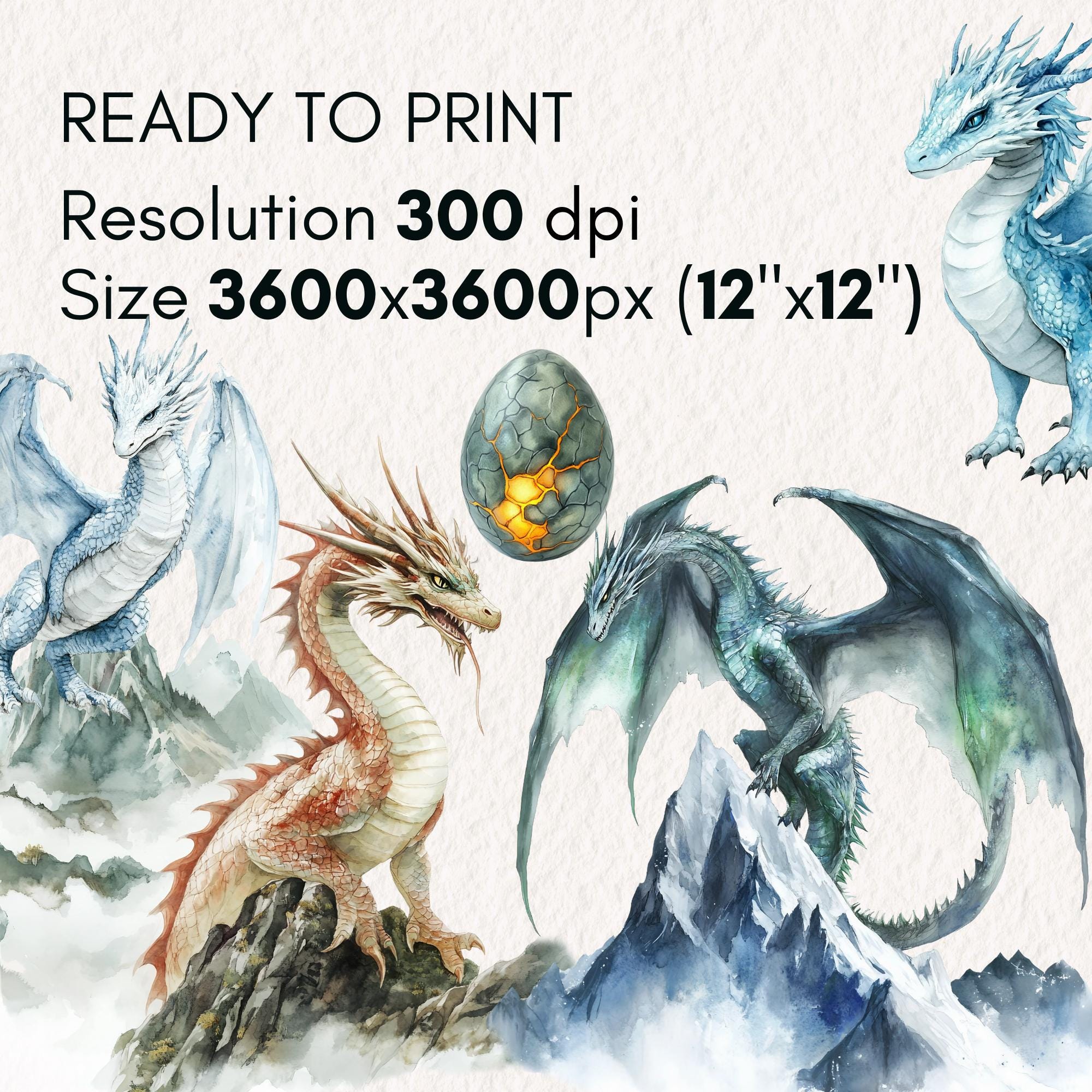 Dragons Watercolor Clipart, Elemental Dragons, Earth Dragon ...