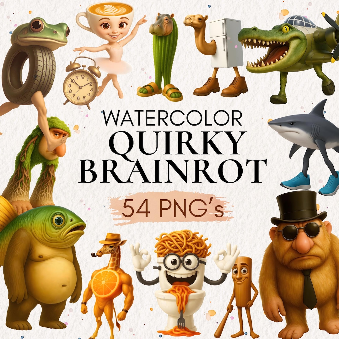 Watercolor Quirky Brainrot Clipart | Funny Surreal Animals PNG | Weird ...