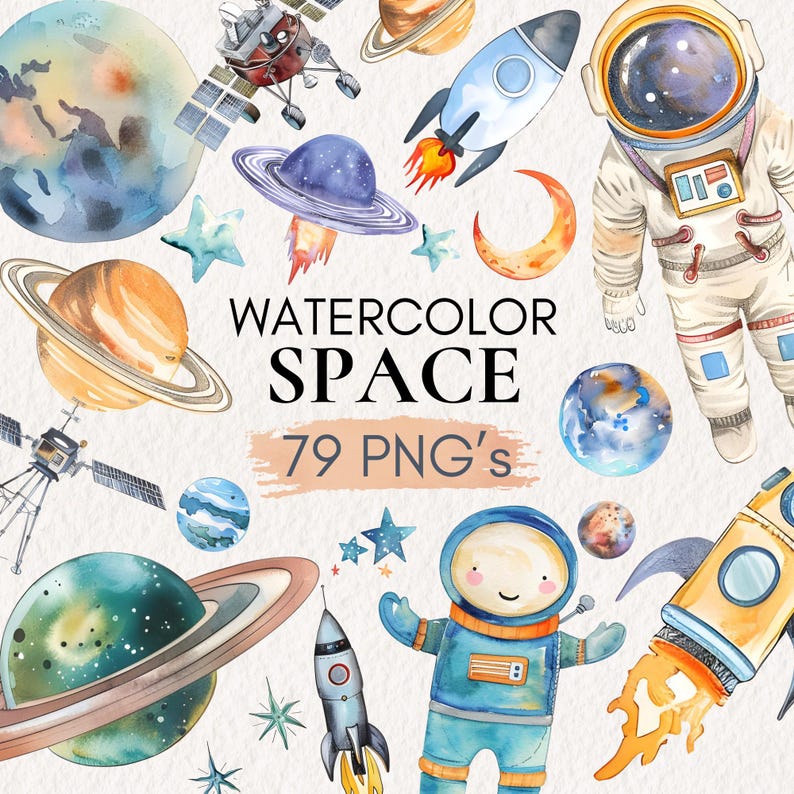 Watercolor Space Clipart Bundle, Astronaut Nursery Decor, Alien Clipart ...