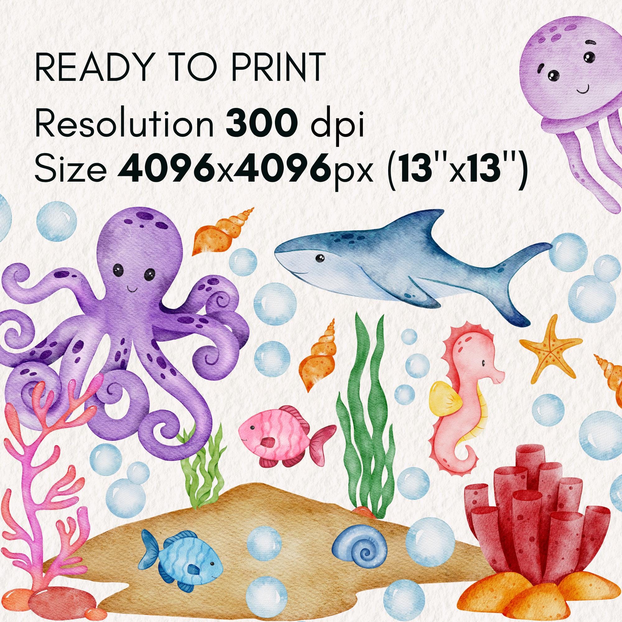 Watercolor Sea Animals Clipart, Undersea PNG (digital Download) - Etsy