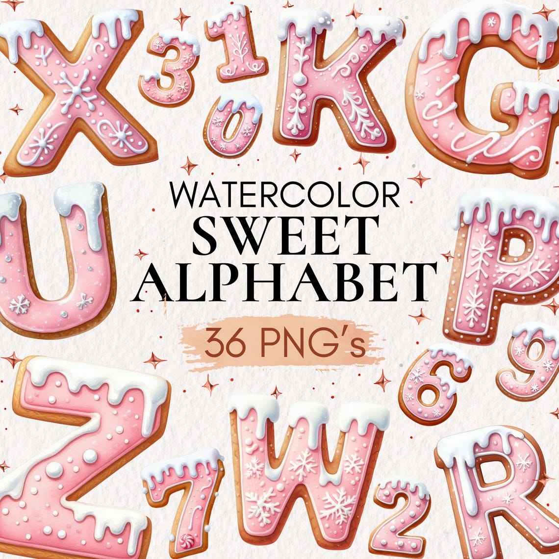 Watercolor Sweet Alphabet Clipart Bundle | Pink Icing Cookie Letters ...