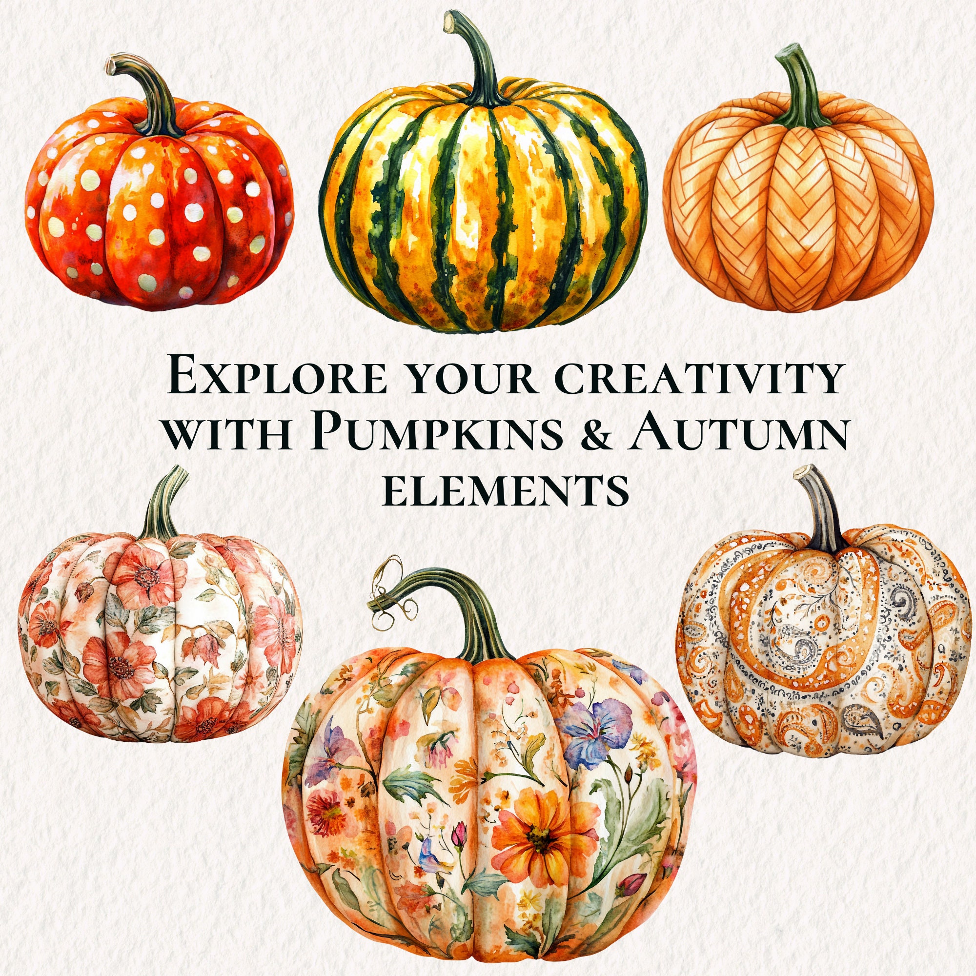 Fall Pumpkins Clipart Bundle, Watercolor Autumn Pumpkin Collection ...