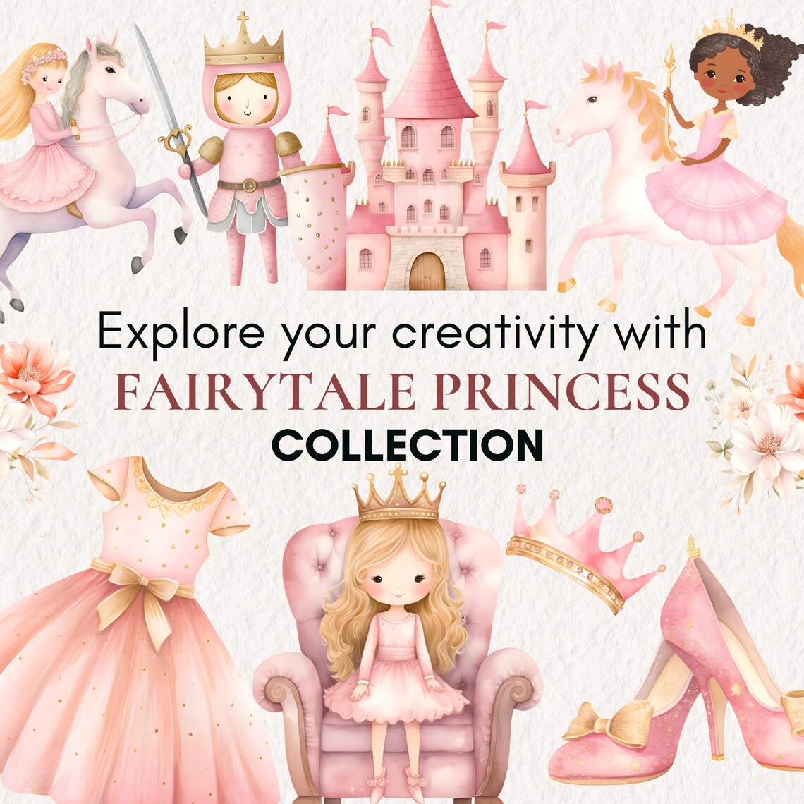 Watercolor Princess Clipart, Royal Clipart, Unicorn Clipart, Little ...