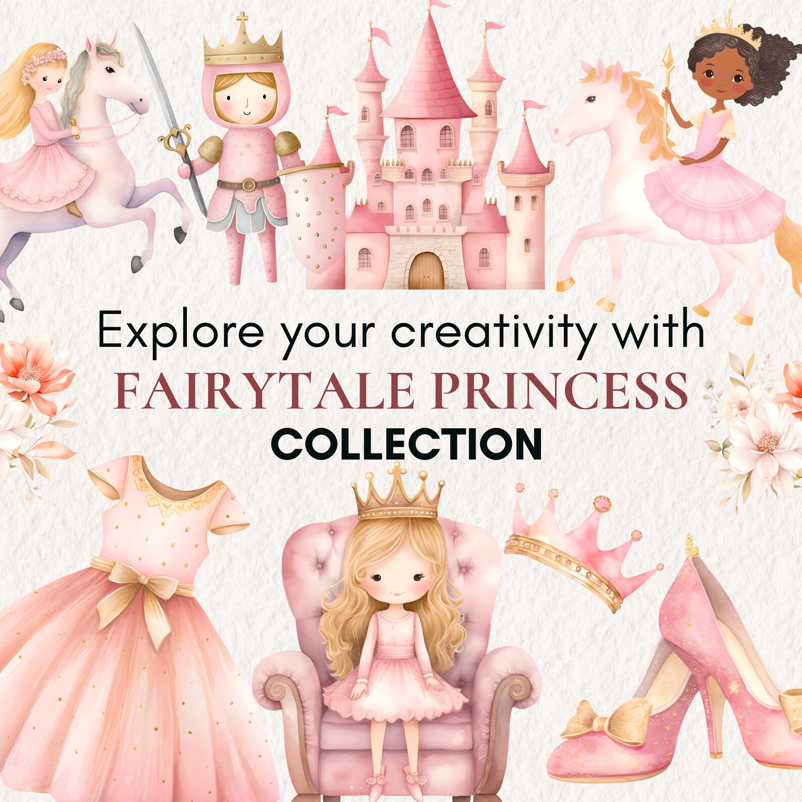 Watercolor Princess Clipart, Royal Clipart, Unicorn Clipart, Little ...