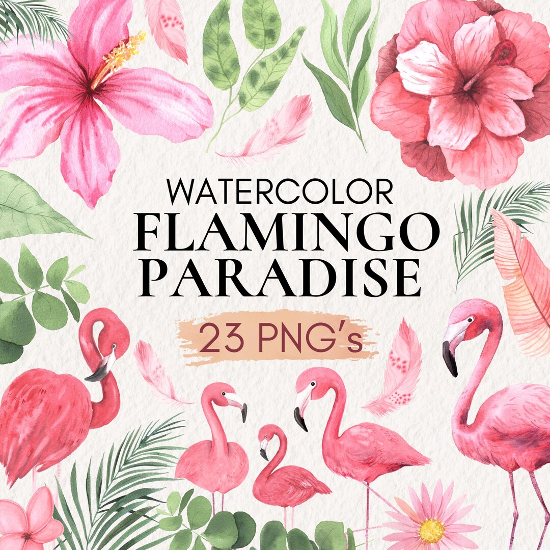 Floral Flamingo Clipart, Bird Clip Art, Tropical Flamingo, Watercolor ...