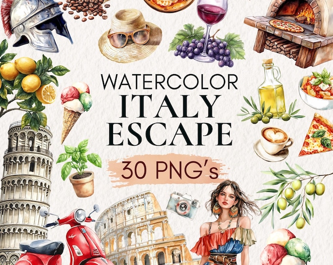 Watercolor Italy Clipart, Summer Clipart, Italian Food, Olives, Lemons ...