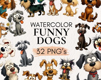 Watercolor Funny Dog Clipart Bundle: Whimsical Pup Illustrations ...