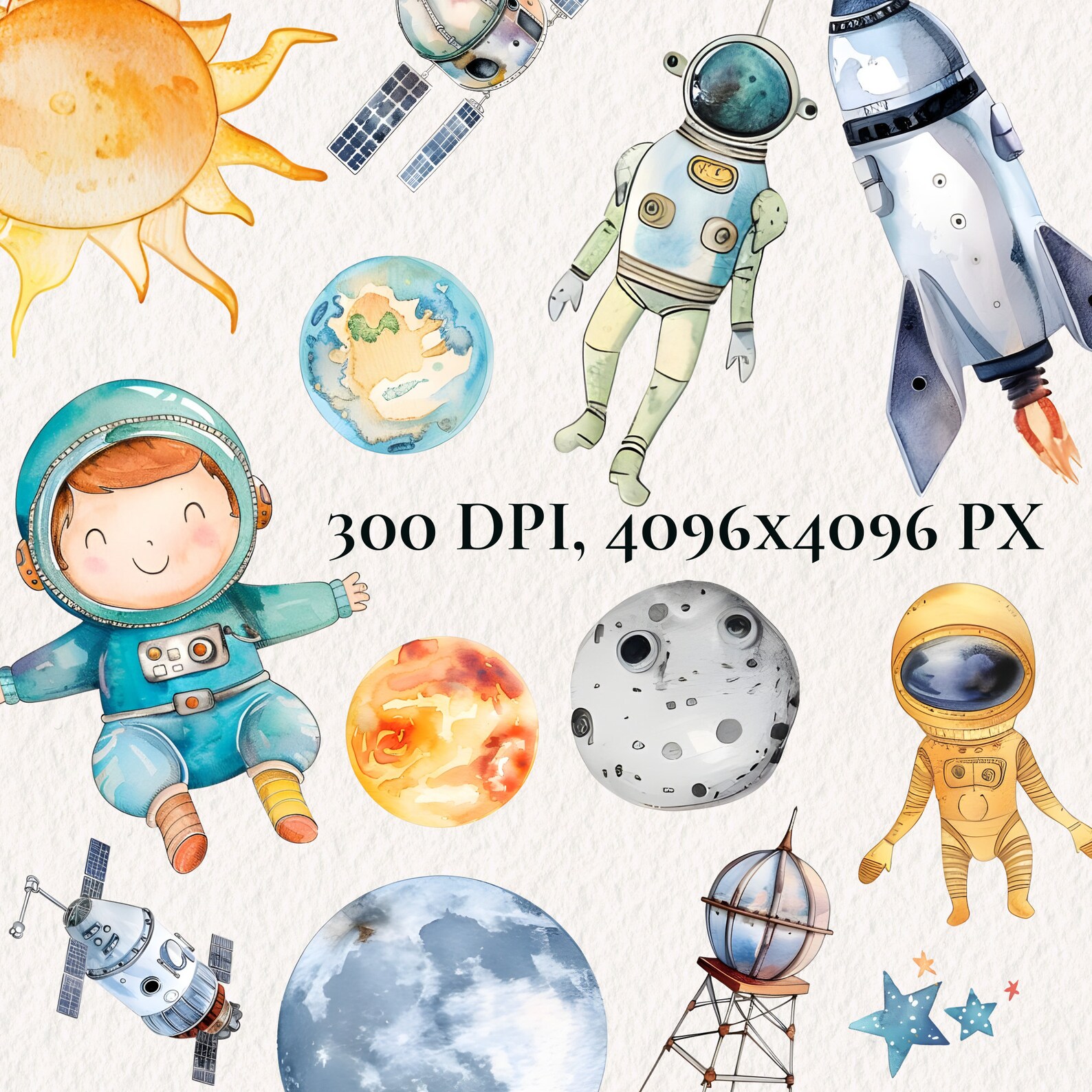 Watercolor Space Clipart Bundle, Astronaut Nursery Decor, Alien Clipart ...