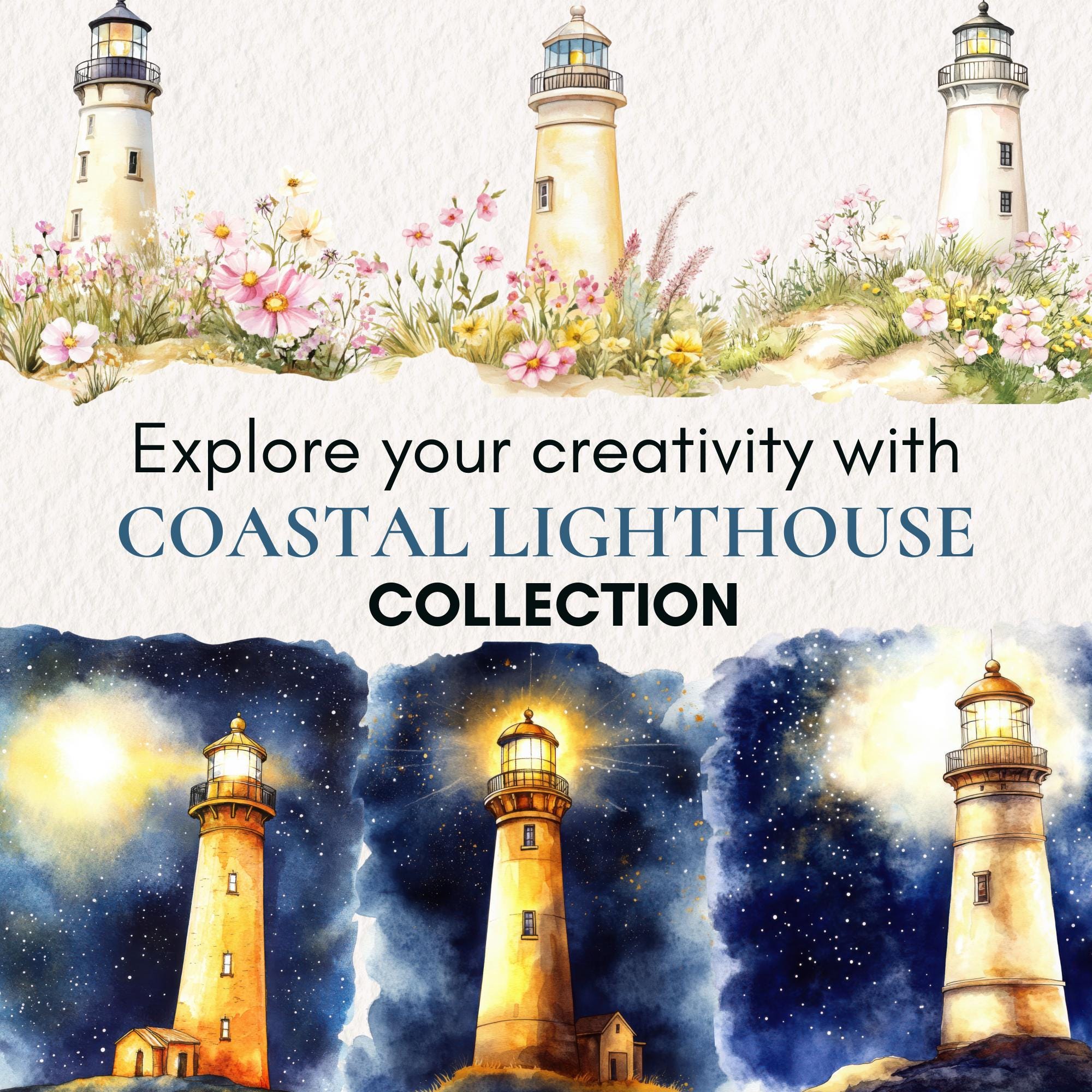 Watercolor Lighthouse Clipart, Nautical Decor PNG, Ocean Lighthouse ...