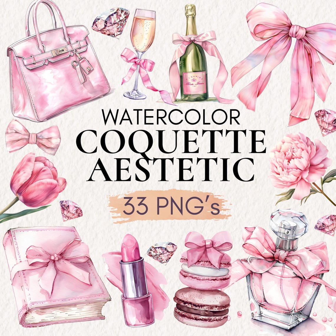 Coquette Clipart, Vintage Pink Bows, Watercolor, Cottagecore ...