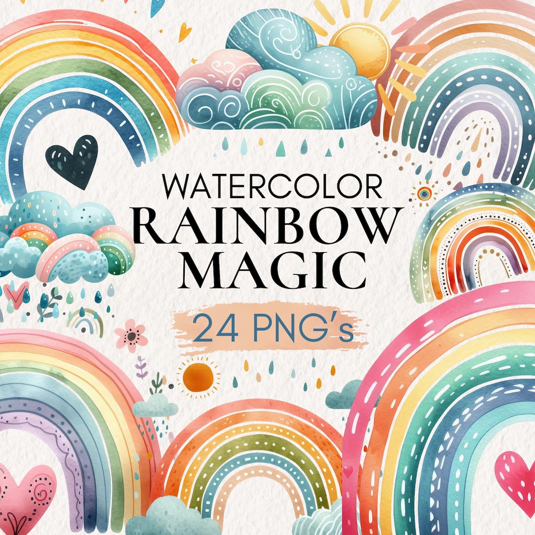 Watercolor Rainbow Clipart, Baby Shower Clipart, Boho Rainbow, Baby ...