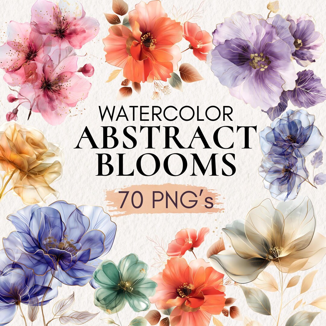 Watercolor Abstract Flowers Clipart, Dried Flowers, Watercolor Floral ...