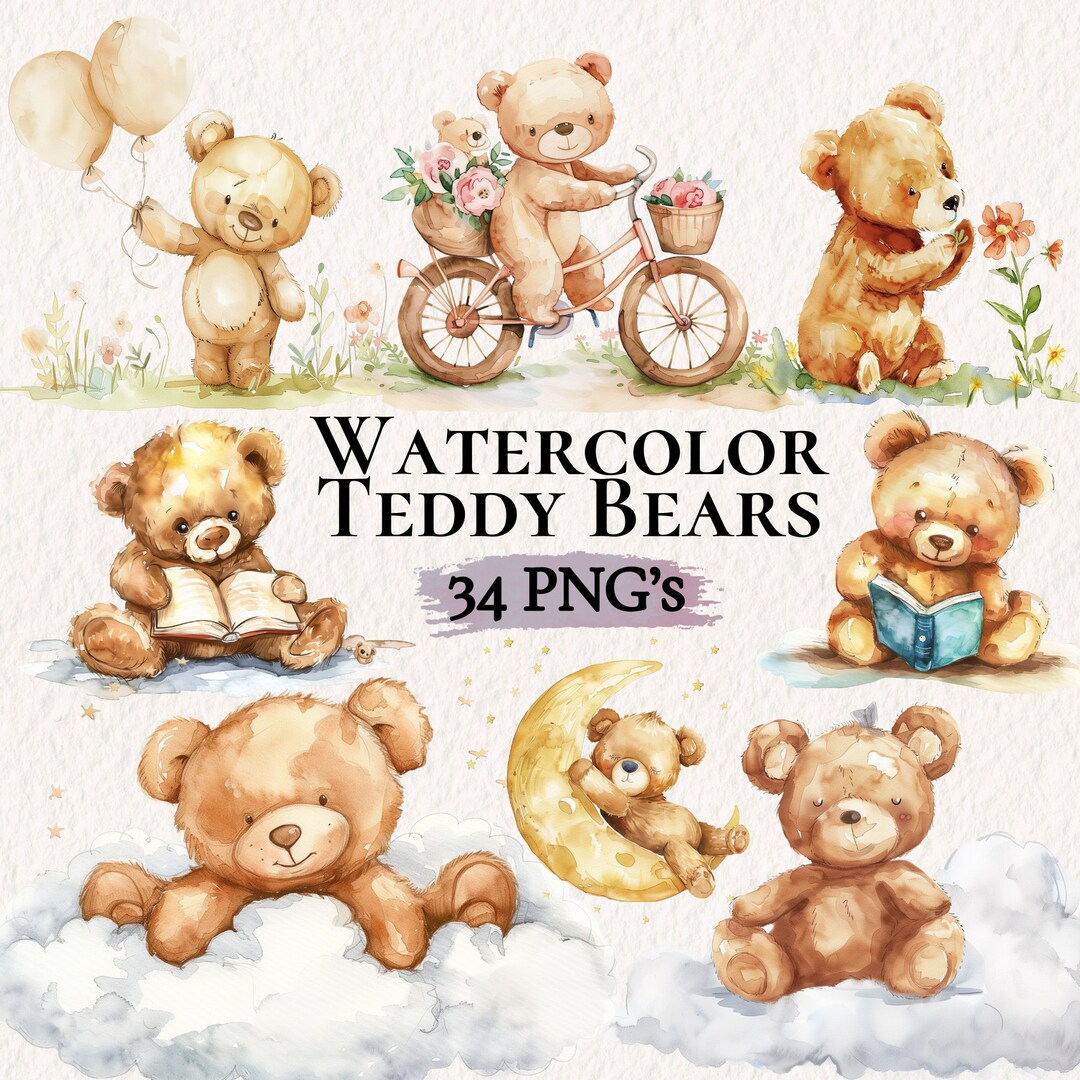 Teddy Bear Clipart, Nursery Clipart, Gender Neutral Baby Shower Clipart ...