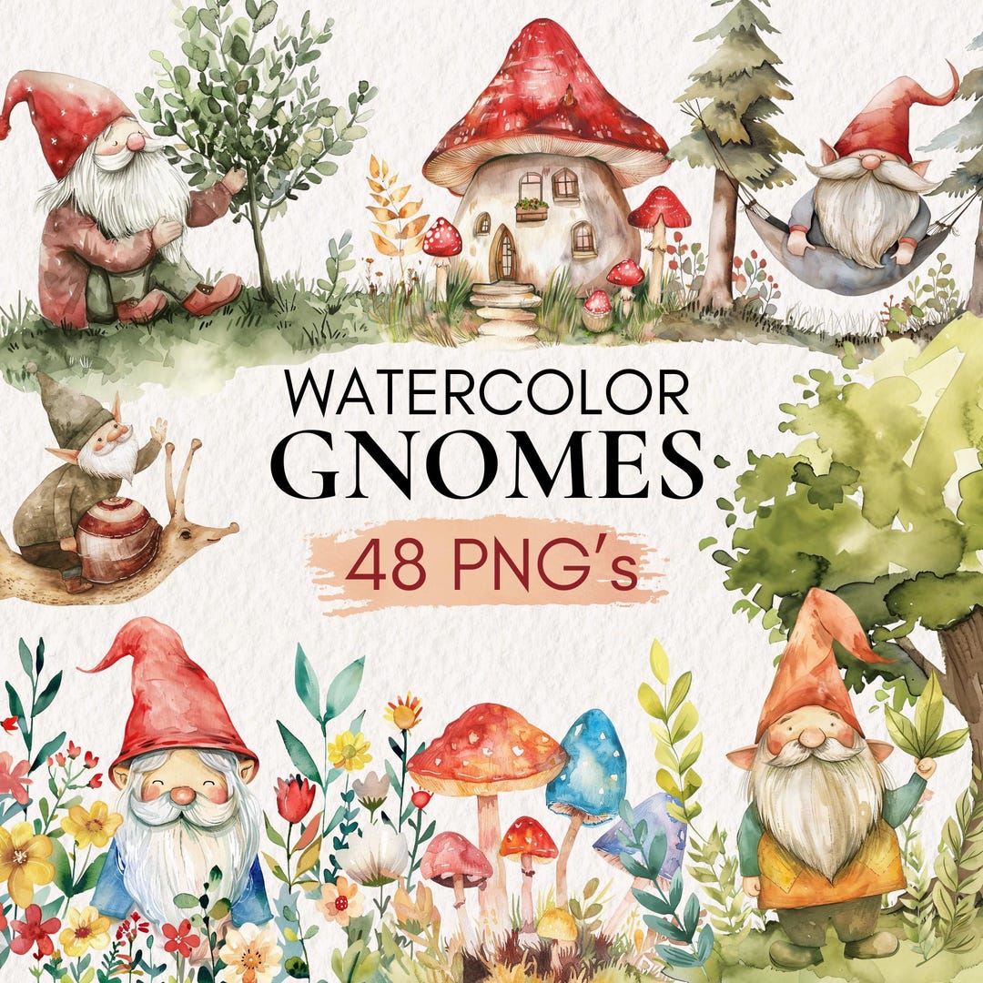 Watercolor Gnomes Clipart Bundle, Garden Clipart, Nordic Gnome Png ...