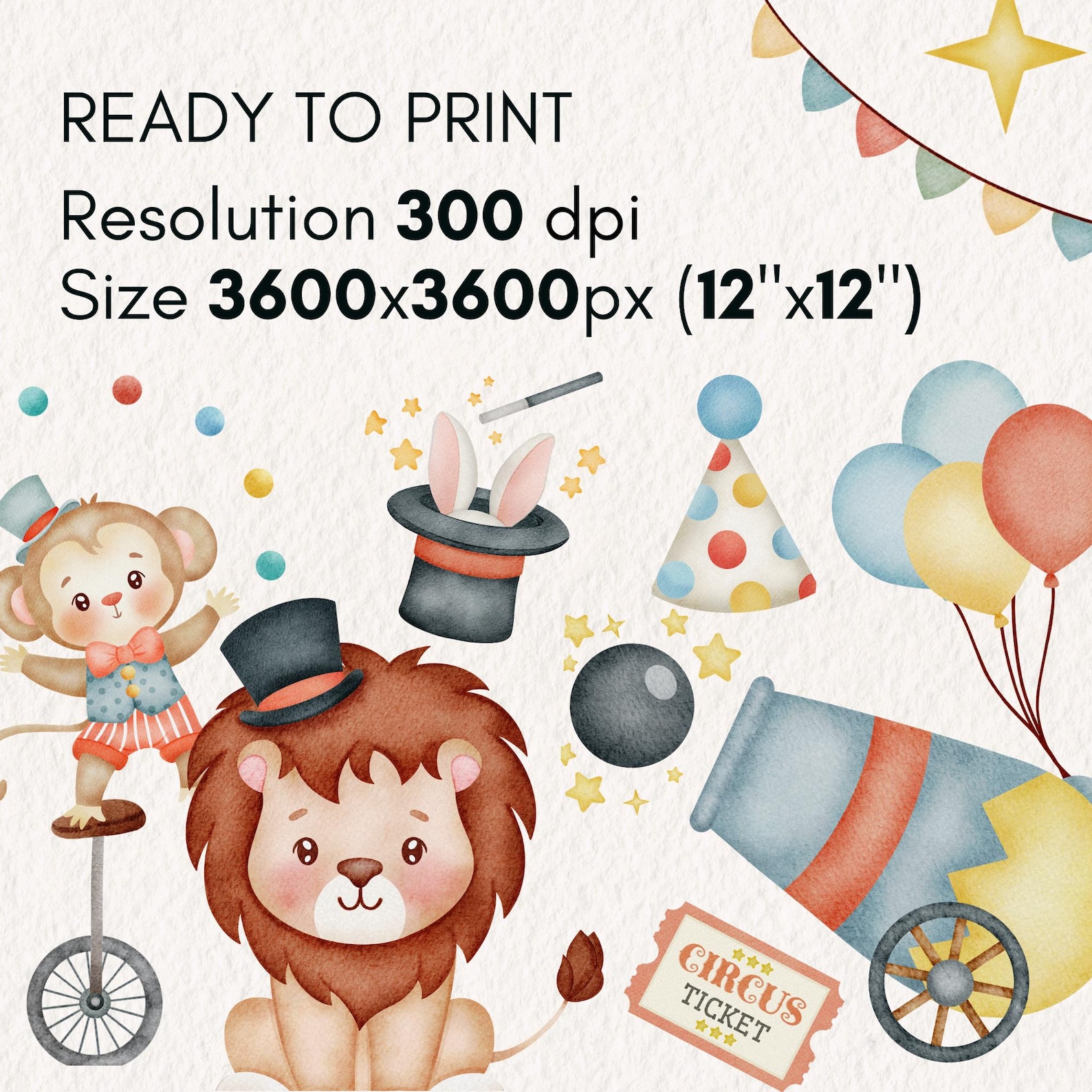 Circus Watercolor Clipart Set, Animals Illustration, Little Clown PNG ...