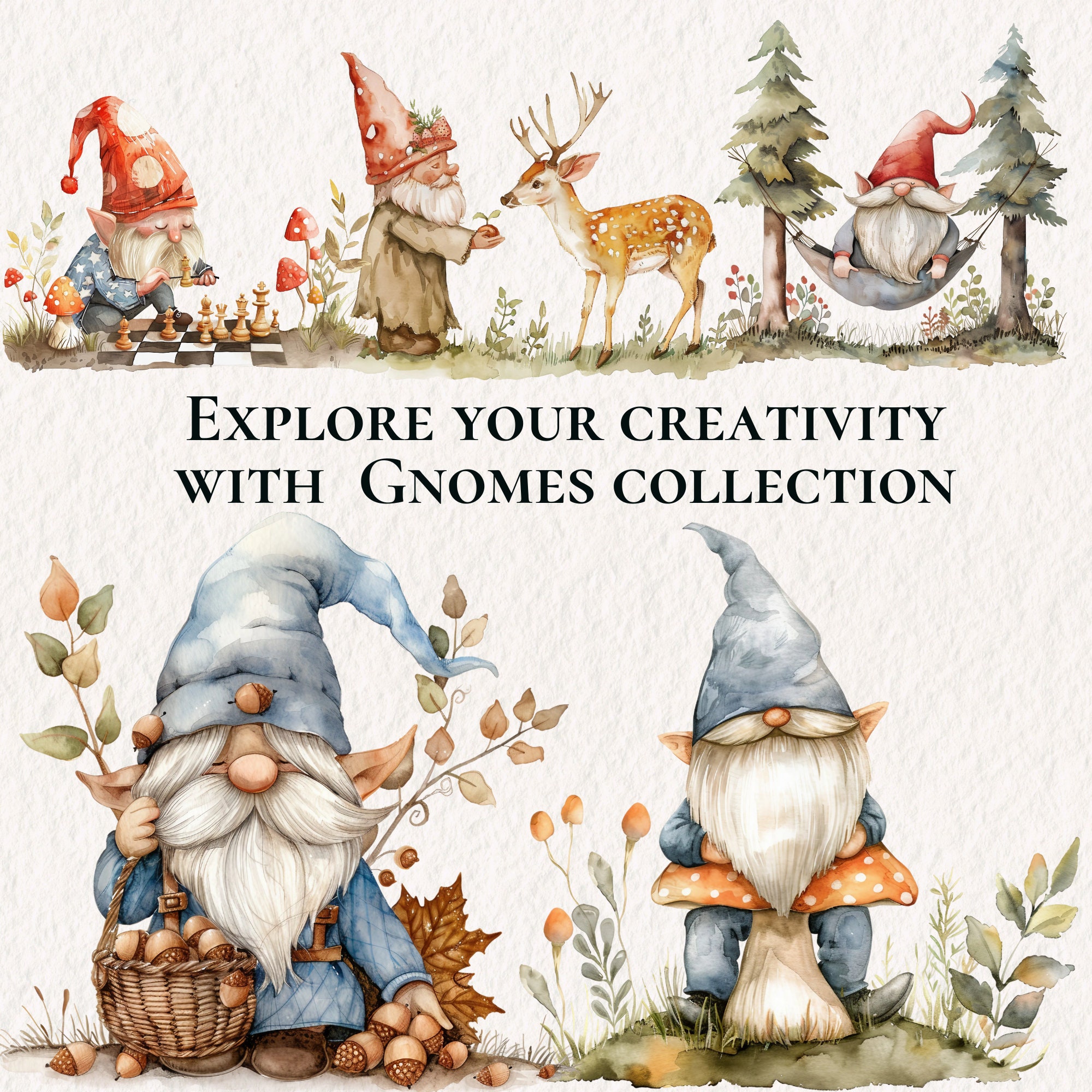 Watercolor Gnomes Clipart Bundle, Garden Clipart, Nordic Gnome Png ...