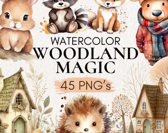Watercolor Woodland Clipart, Woodland Animals, Watercolor Forest ...